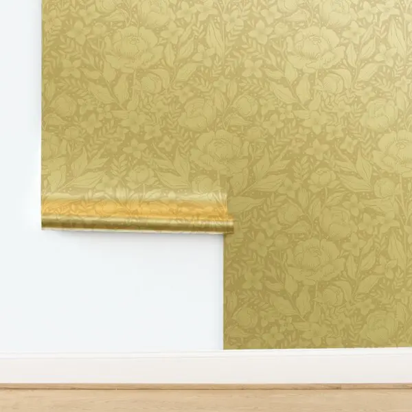 Spoonflower Peonies -neutral Botanical Art Nouveau Large Scale 100% Natural Sisal Grasscloth Wallcovering