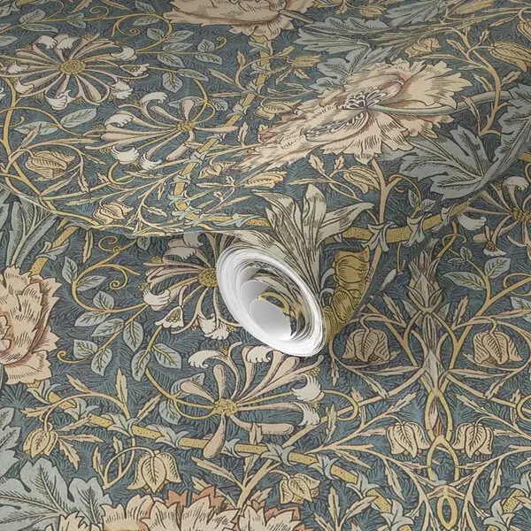 Spoonflower William Morris Honeysuckle Medium Custom Removable Wallpaper - Gray