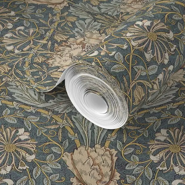 Spoonflower William Morris Honeysuckle Medium Custom Removable Wallpaper - Gray