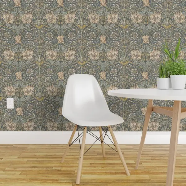 Spoonflower William Morris Honeysuckle Medium Custom Removable Wallpaper - Gray