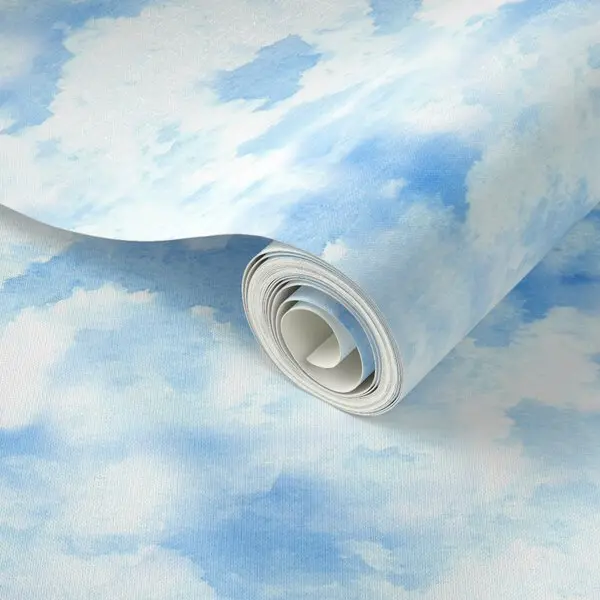 Spoonflower Blue Nature Clouds Royal Sky Custom Removable Wallpaper - White,blue