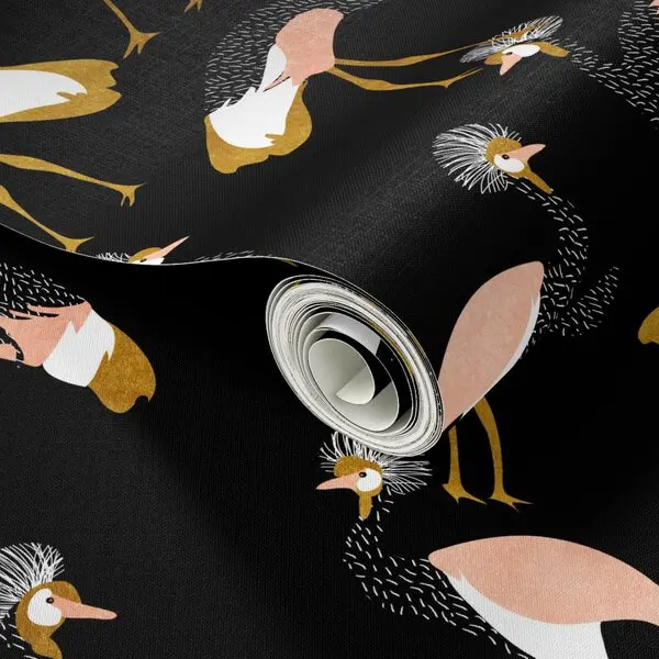 Spoonflower Bird Black Crown Peach Feather Animal Africa Custom Pre-pasted Wallpaper - Brown,black,purple