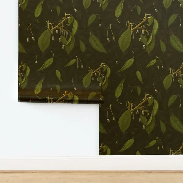Spoonflower Vintage Leaves Victorian Gothic Botanical Anatomy Custom Removable Wallpaper - Black