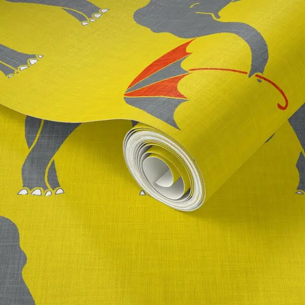 Spoonflower Elephant Umbrella Pop Gray Orange Yellow Traditional Wallpaper - Gray,yellow,brown