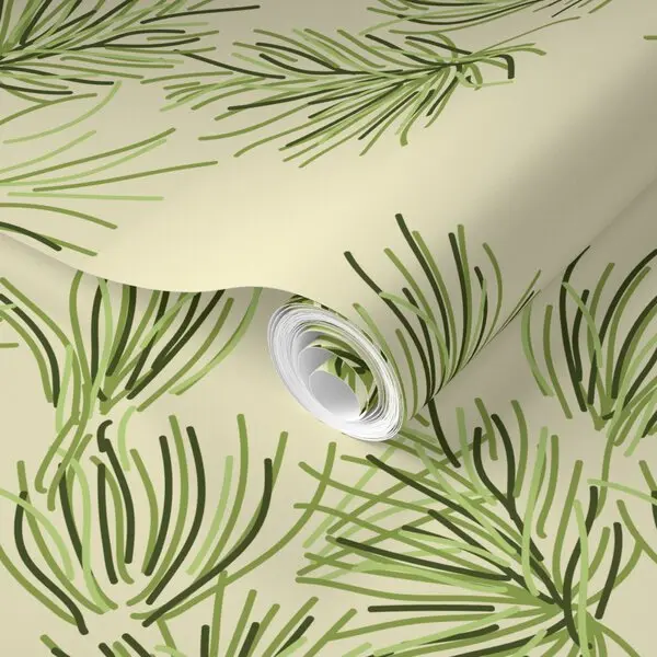 Spoonflower Forest Pinecone Fir Tree Pine Needle Wedding Custom Pre-pasted Wallpaper - Green,sage