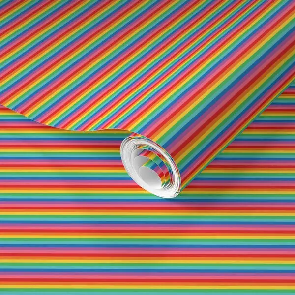 Spoonflower Tiny Stripes Horizontal Colorful Custom Removable Wallpaper - Rainbow