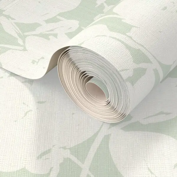 Spoonflower Light Green And White Floral 100% Natural Sisal Grasscloth Wallcovering - White,green