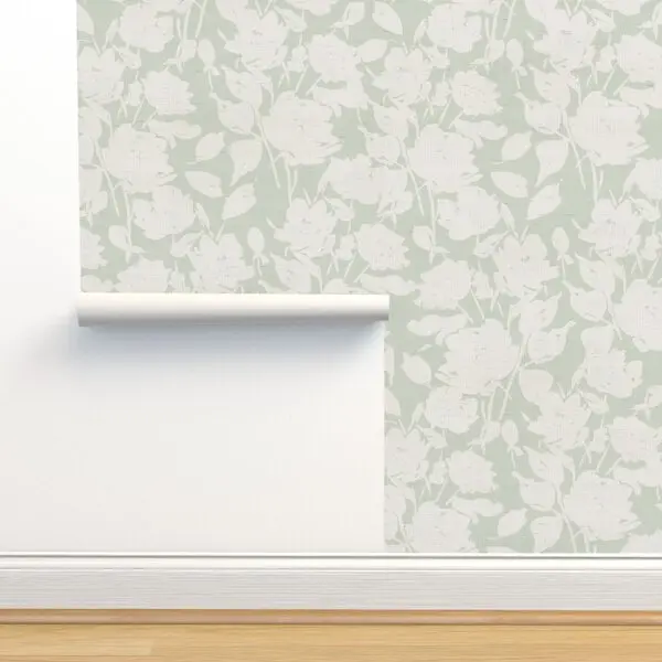 Spoonflower Light Green And White Floral 100% Natural Sisal Grasscloth Wallcovering