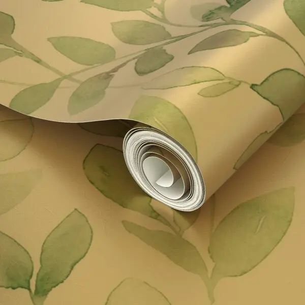 Spoonflower White Green Leaves Nature Branches Forest Fresh Custom Pre-pasted Wallpaper - Green,white,sage