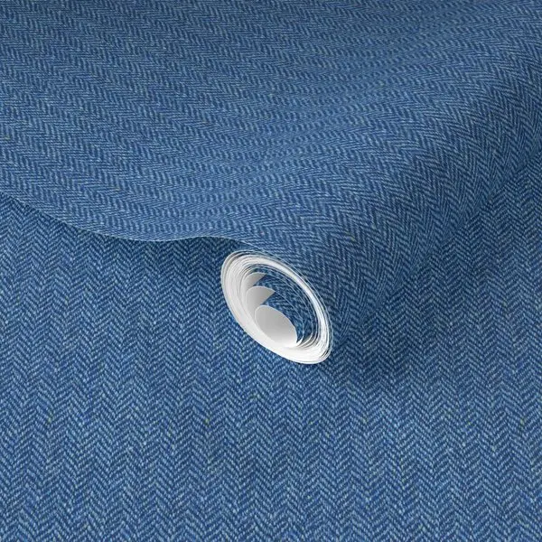 Spoonflower Herringbone Tweed Denim Texture Faux Custom Removable Wallpaper - Blue