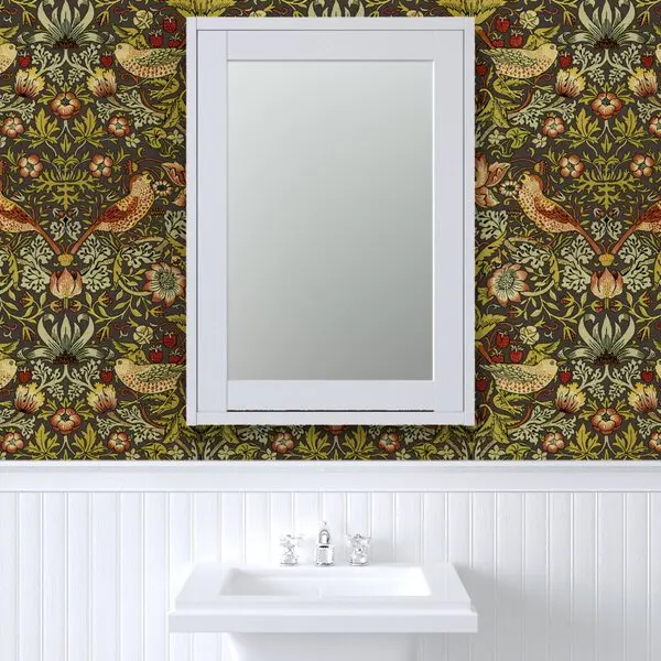 Spoonflower Bird Brown Floral Damask Classic William Morris Custom Removable Wallpaper