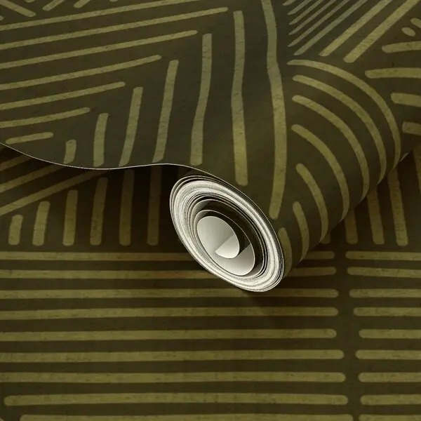 Spoonflower Modern Geometric Abstract Lines Olive 100% Natural Sisal Grasscloth Wallcovering