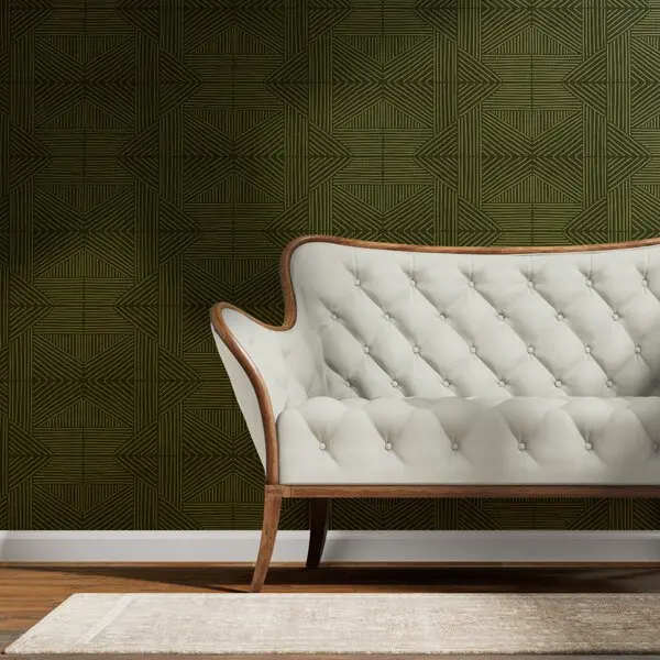 Spoonflower Modern Geometric Abstract Lines Olive 100% Natural Sisal Grasscloth Wallcovering