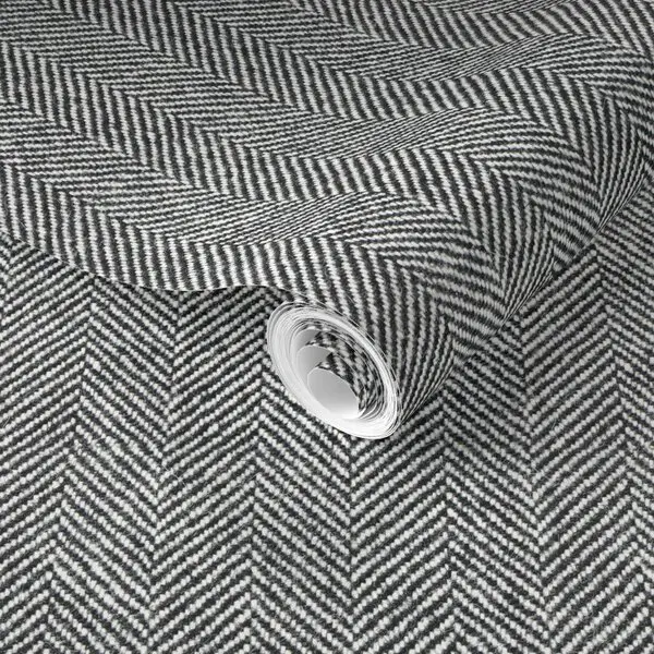 Spoonflower Herringbone Black White Chevron Look Custom Pre-pasted Wallpaper - Black,gray,green