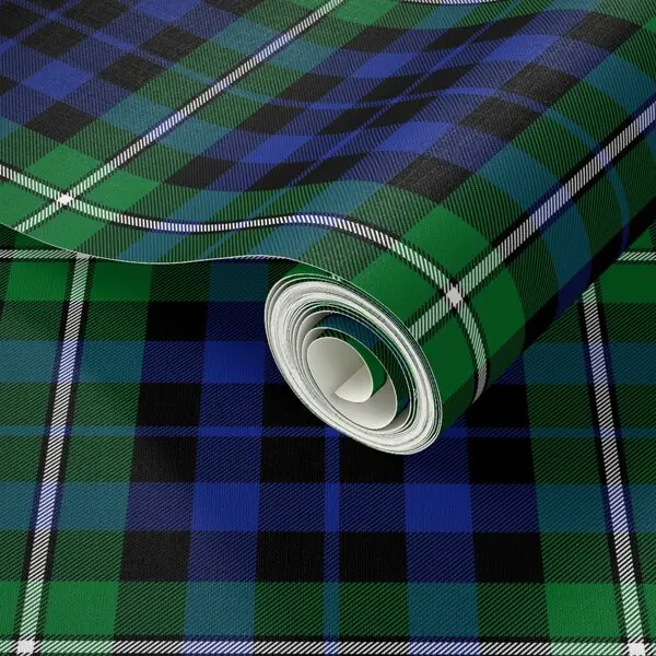 Spoonflower Green Blue Plaid Tartan Scottish Ancient Forbes Custom Pre-pasted Wallpaper - Green,blue