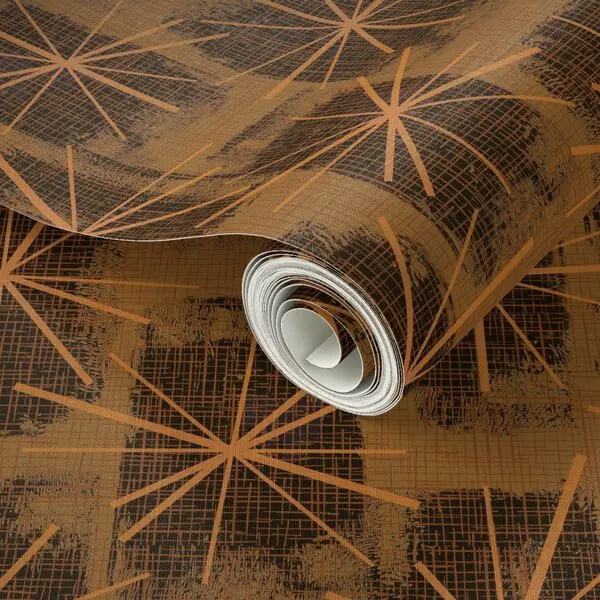 Spoonflower Vintage Brown Orange 60s Texture Rust Traditional Wallpaper - Brown,orange,black