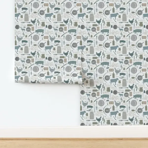 Spoonflower Round Horizontal Modern Farmhouse Farm Fresh Tea Custom Removable Wallpaper