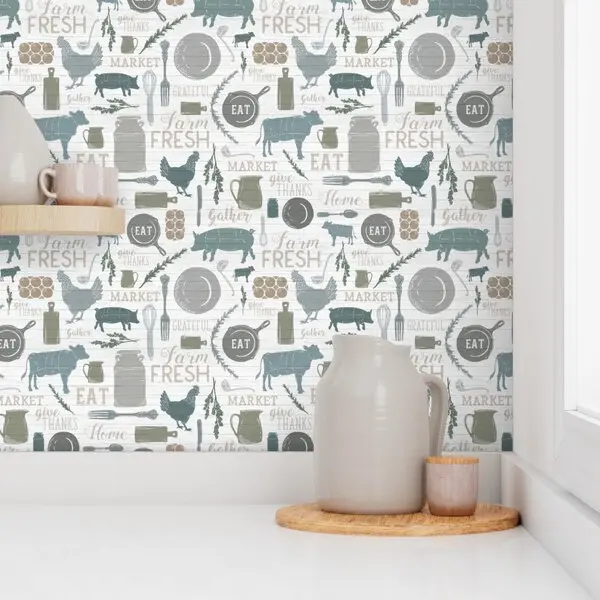 Spoonflower Round Horizontal Modern Farmhouse Farm Fresh Tea Custom Removable Wallpaper