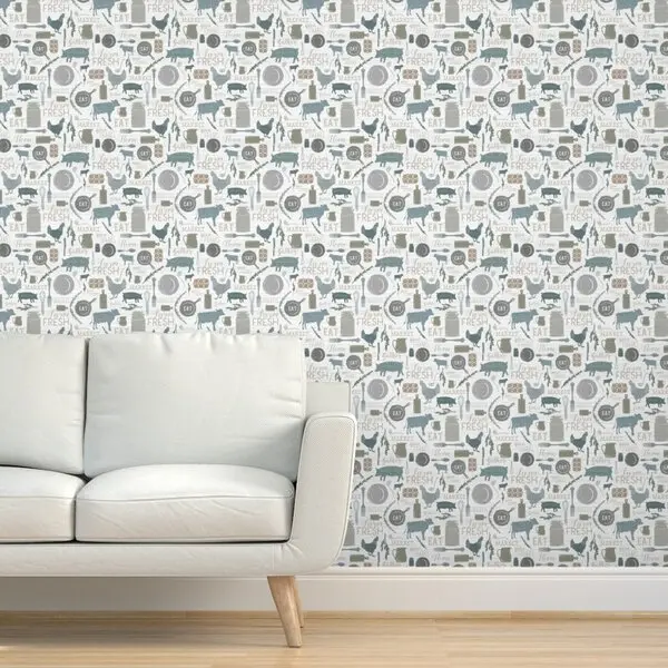 Spoonflower Round Horizontal Modern Farmhouse Farm Fresh Tea Custom Removable Wallpaper