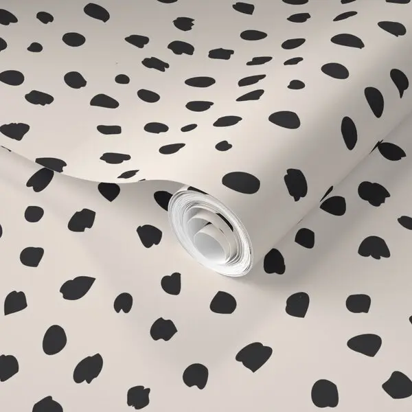 Spoonflower Cream Dots Spots Beige Gender Neutral Speckle Custom Pre-pasted Wallpaper - Beige,black,gray