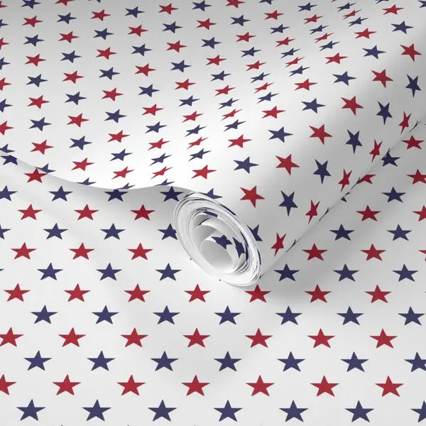 Spoonflower Stars Flag Red White Blue Patriotic Usa American Custom Pre-pasted Wallpaper - White,purple,gray