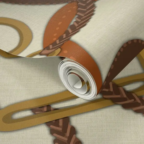 Spoonflower Chic Floral Modern Horse Colorful Neutral Traditional Wallpaper - Beige,green,brown