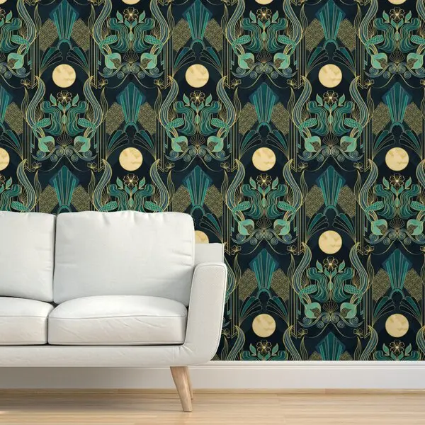 Spoonflower Mermaid In Moonlight Custom Pre-pasted Wallpaper