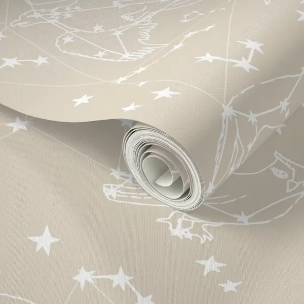 Spoonflower Star Stars Animals Constellations Beige Custom Pre-pasted Wallpaper - Beige,white,gray