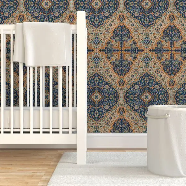 Spoonflower Victorian Damask Islamic Persian Turkish Custom Pre-pasted Wallpaper