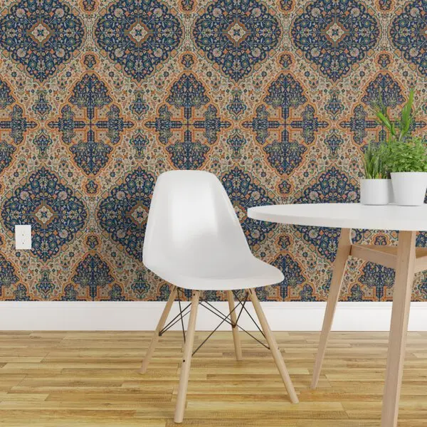 Spoonflower Victorian Damask Islamic Persian Turkish Custom Pre-pasted Wallpaper