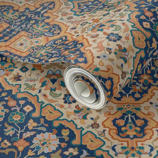 Spoonflower Victorian Damask Islamic Persian Turkish Custom Pre-pasted Wallpaper - Beige
