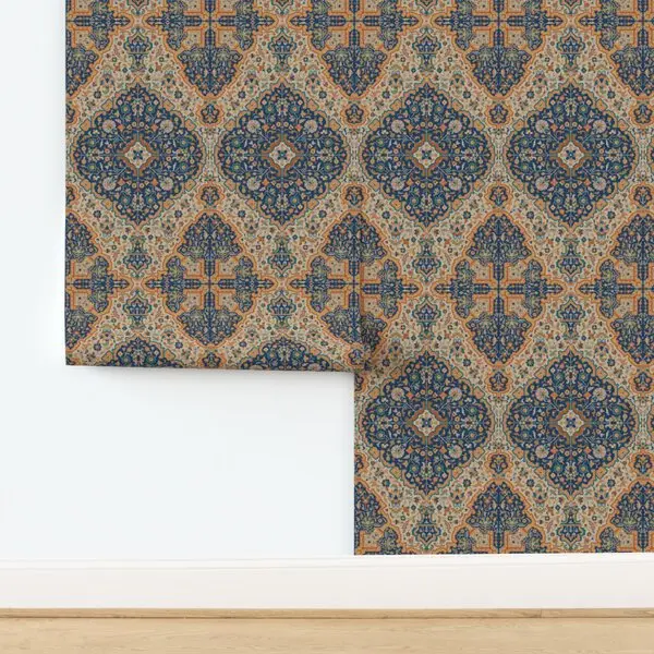 Spoonflower Victorian Damask Islamic Persian Turkish Custom Pre-pasted Wallpaper