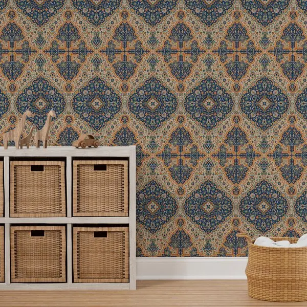 Spoonflower Victorian Damask Islamic Persian Turkish Custom Pre-pasted Wallpaper