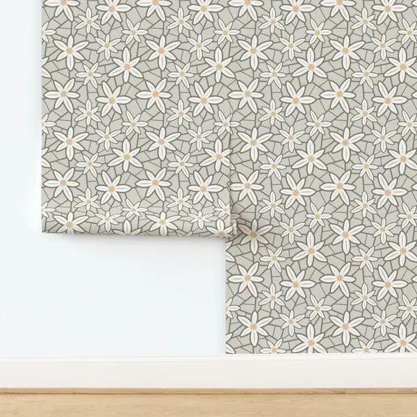 Spoonflower Lily Lilies Taupe Brenda Zapotosky Floral Flower Custom Pre-pasted Wallpaper - Gray
