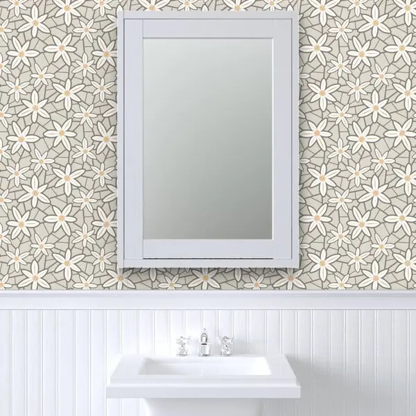Spoonflower Lily Lilies Taupe Brenda Zapotosky Floral Flower Custom Pre-pasted Wallpaper - Gray