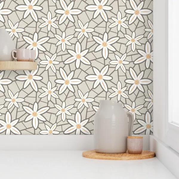 Spoonflower Lily Lilies Taupe Brenda Zapotosky Floral Flower Custom Pre-pasted Wallpaper - Gray