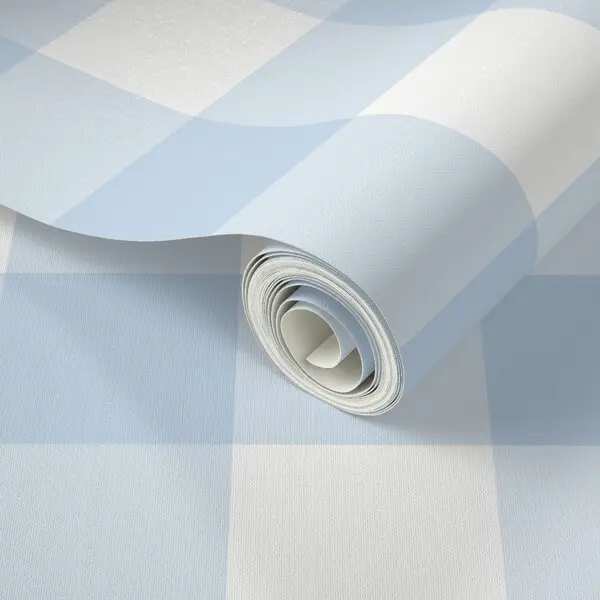 Spoonflower Fashion Soft Blue Multi Directional Gingham Check Traditional Wallpaper - Blue,gray