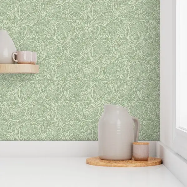 Spoonflower Classics Greek Roses Sage William Morris Traditional Wallpaper