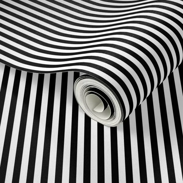 Spoonflower Black White Stripes Striped Stripe Lines Custom Removable Wallpaper - Black,white,gray