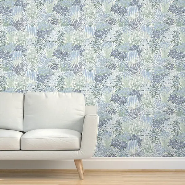 Spoonflower Wallpaper Botanical Meadow Flowers Summer Custom Pre-pasted Wallpaper