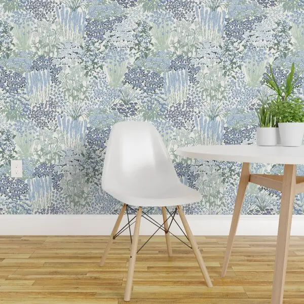 Spoonflower Wallpaper Botanical Meadow Flowers Summer Custom Pre-pasted Wallpaper
