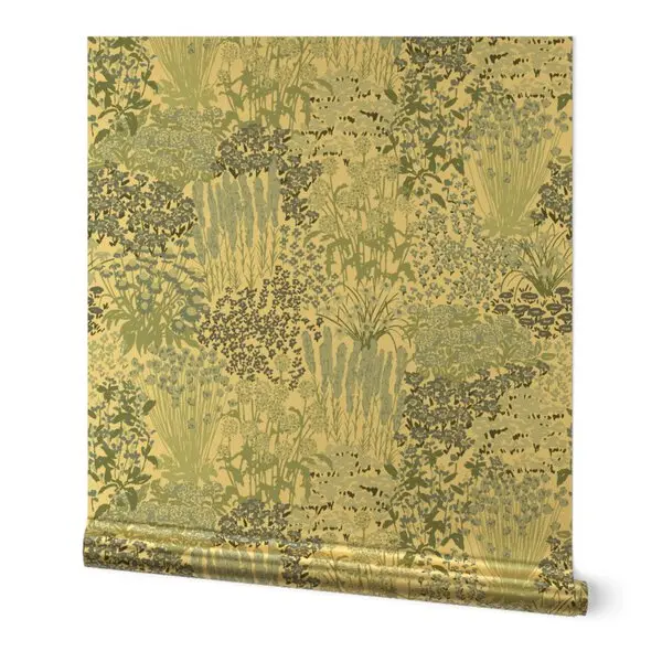 Spoonflower Wallpaper Botanical Meadow Flowers Summer Custom Pre-pasted Wallpaper