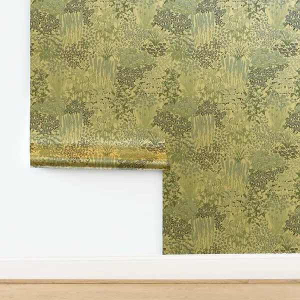 Spoonflower Wallpaper Botanical Meadow Flowers Summer Custom Pre-pasted Wallpaper