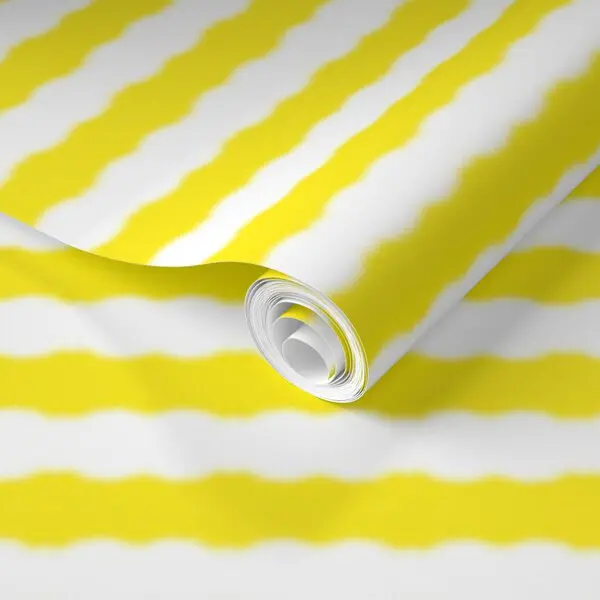 Spoonflower Stripe Striped Horizontal Yellow Soft White And Custom Removable Wallpaper - Yellow,white