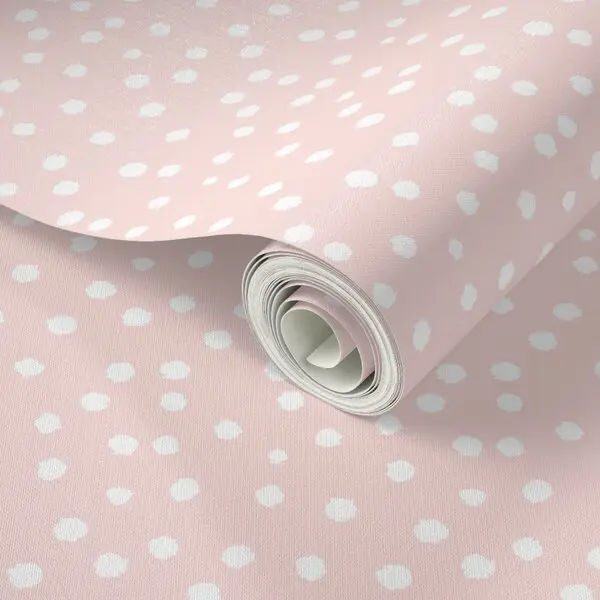 Spoonflower Light Pink Soft Peach Polka Dot Custom Pre-pasted Wallpaper - Pink,gray