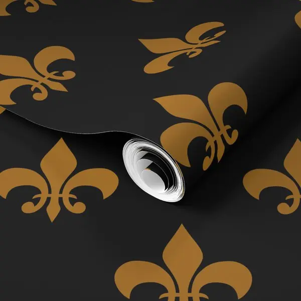 Spoonflower Vintage Symbol France Fleur-de-lis French Lily Custom Pre-pasted Wallpaper - Brown,purple