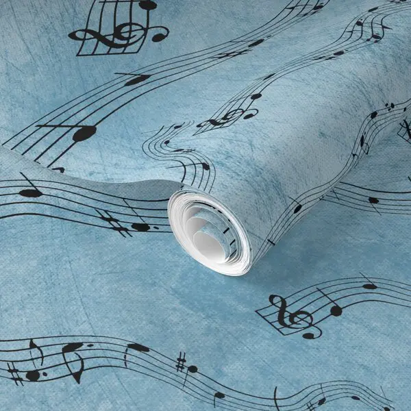 Spoonflower Music Notes Band Custom Pre-pasted Wallpaper - Blue