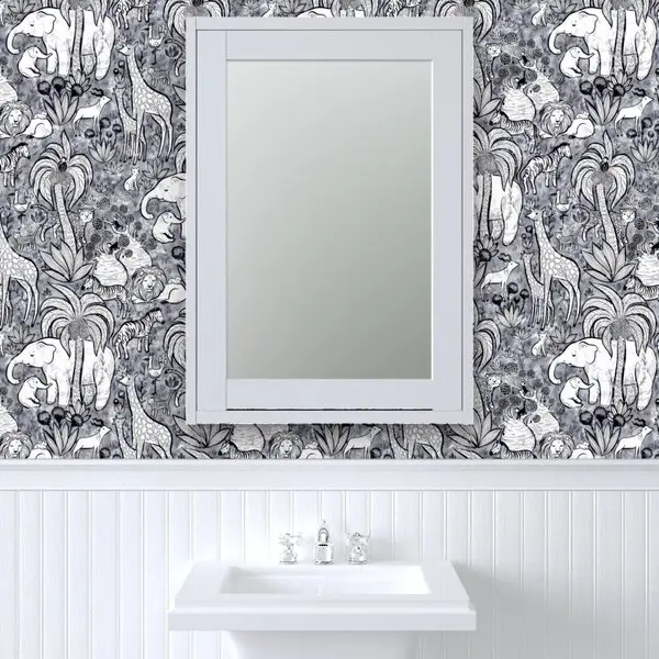 Spoonflower Safari Line Art Custom Pre-pasted Wallpaper
