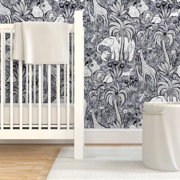 Spoonflower Safari Line Art Custom Pre-pasted Wallpaper