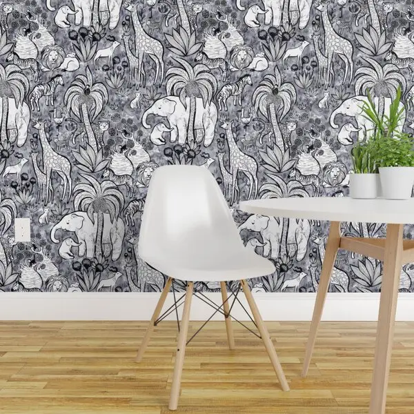 Spoonflower Safari Line Art Custom Pre-pasted Wallpaper